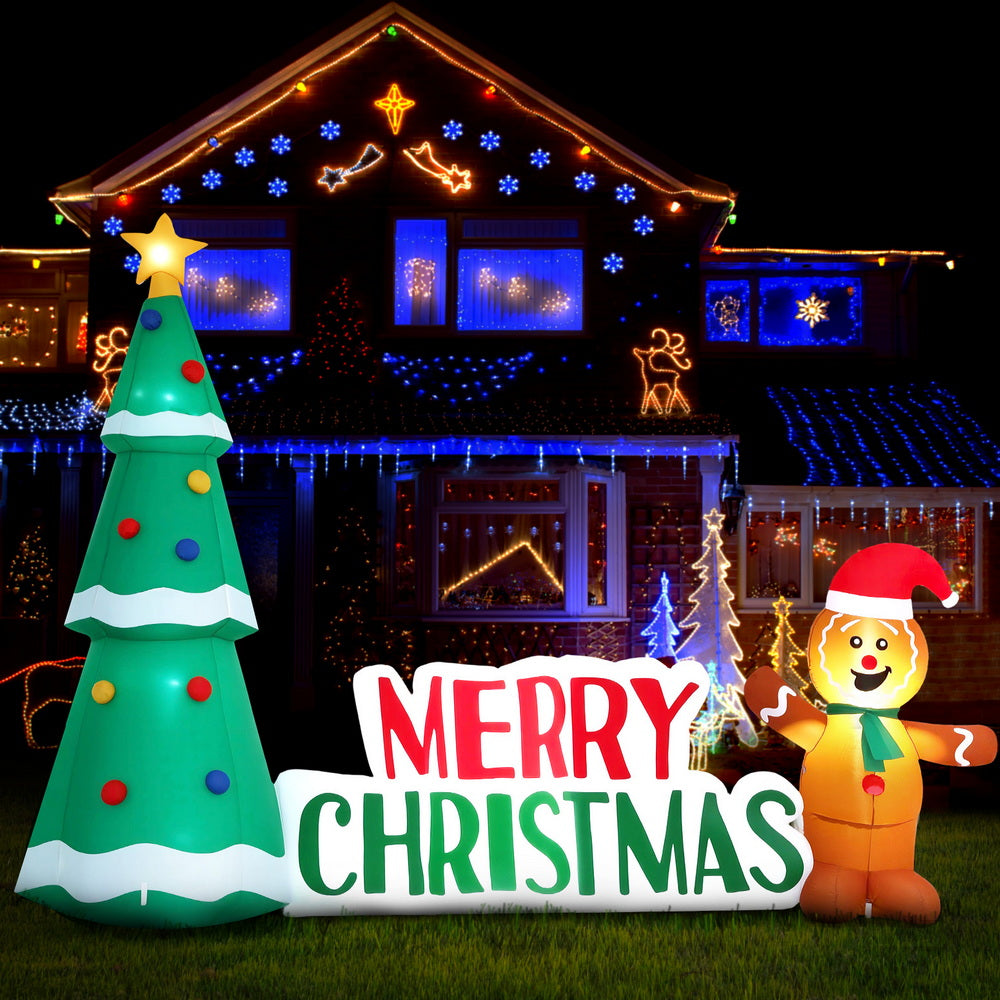 Jingle Jollys Christmas Inflatable Gingerbread Man Tree LED Illuminate ...